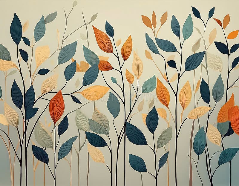 Minimalist Branches and Leaves Pattern Scattered Design on Neutral ...