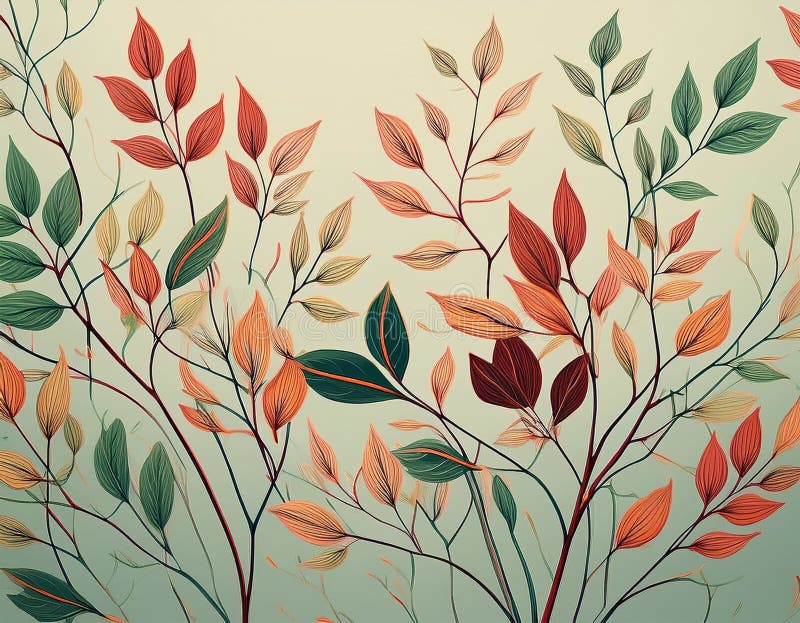 Minimalist Branches and Leaves Pattern Scattered Design on Neutral ...