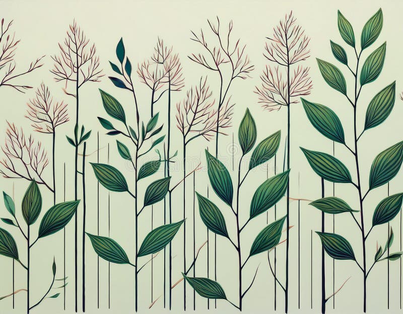 Minimalist Branches and Leaves Pattern Scattered Design on Neutral ...