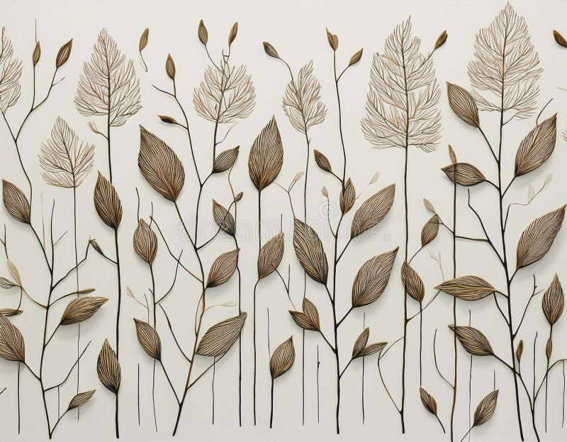 Minimalist Branches and Leaves Pattern Scattered Design on Neutral ...