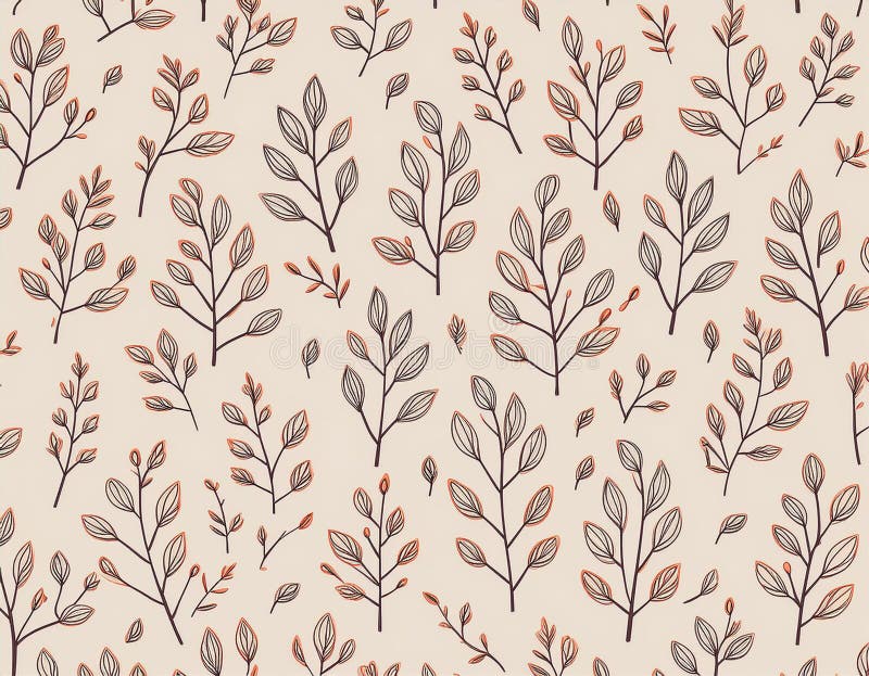 Minimalist Branches and Leaves Pattern Scattered Design on Neutral ...