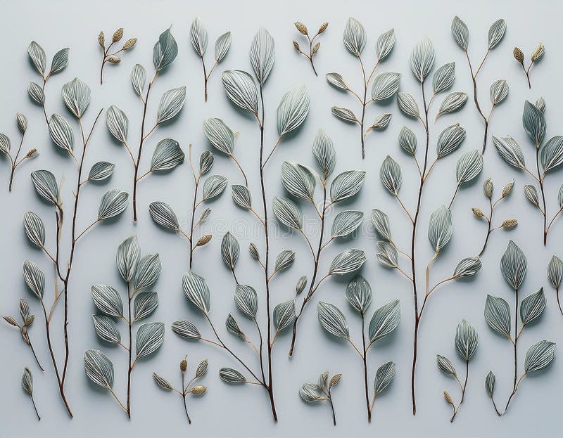 Minimalist Branches and Leaves Pattern Scattered Design on Neutral ...