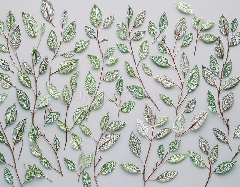 Minimalist Branches and Leaves Pattern Scattered Design on Neutral ...
