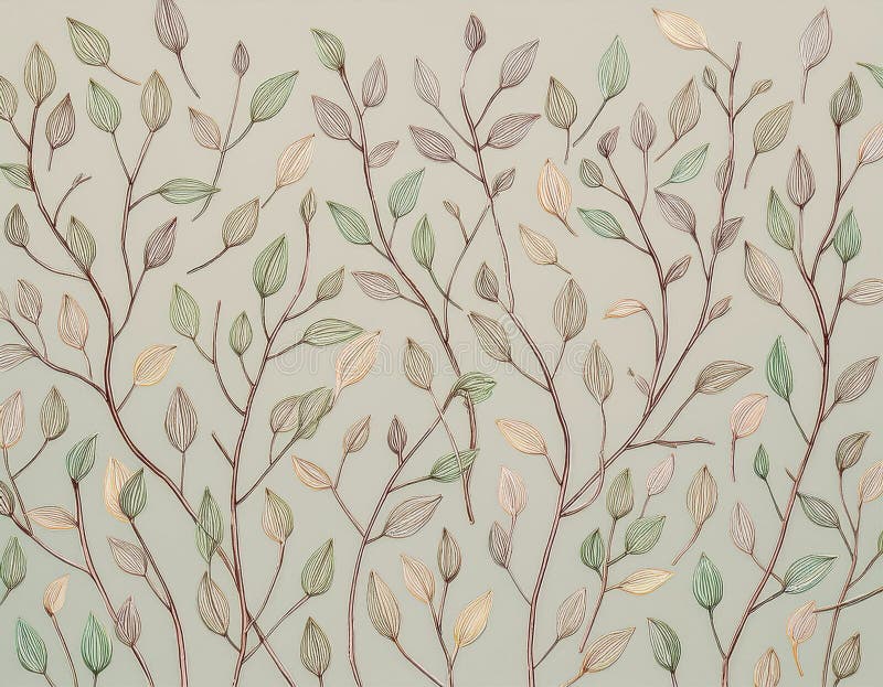 Minimalist Branches and Leaves Pattern Scattered Design on Neutral ...