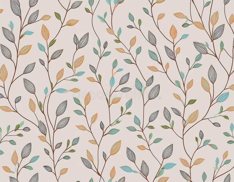 Minimalist Branches and Leaves Pattern Scattered Design on Neutral ...