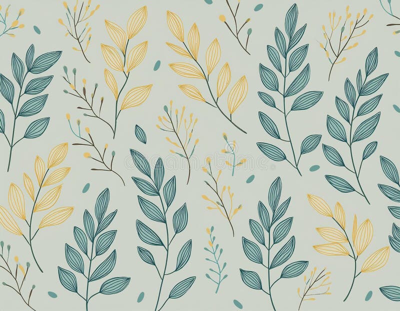 Minimalist Branches and Leaves Pattern Scattered Design on Neutral ...