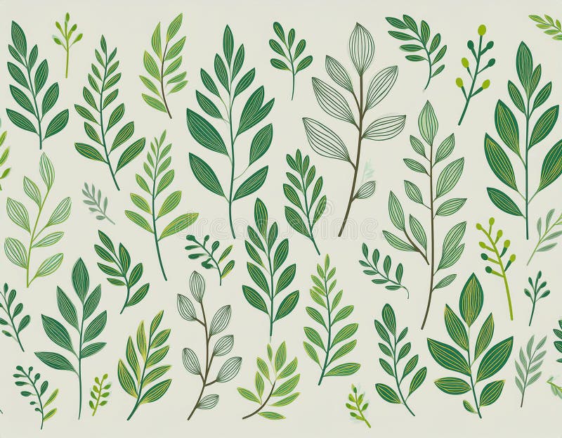 Minimalist Branches and Leaves Pattern Scattered Design on Neutral ...
