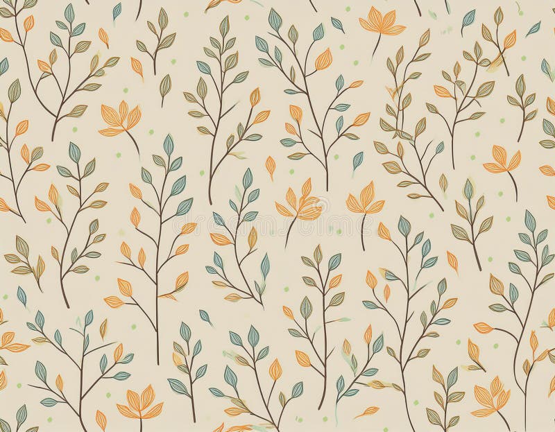 Minimalist Branches and Leaves Pattern Scattered Design on Neutral ...