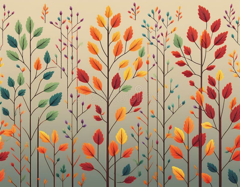 Minimalist Branches and Leaves Pattern Scattered Design on Neutral ...