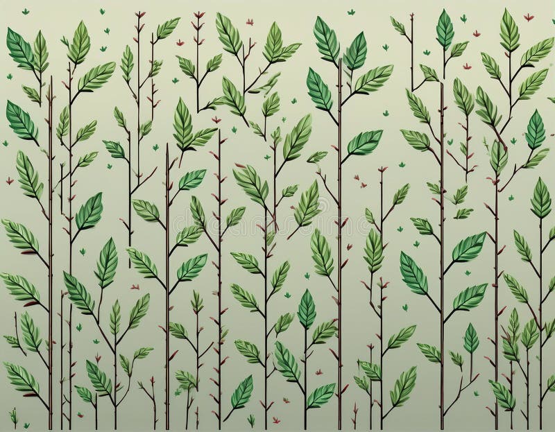 Minimalist Branches and Leaves Pattern Scattered Design on Neutral ...