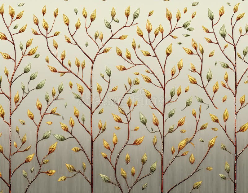 Minimalist Branches and Leaves Pattern Scattered Design on Neutral ...