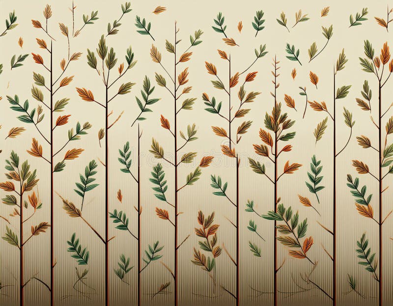 Minimalist Branches and Leaves Pattern Scattered Design on Neutral ...