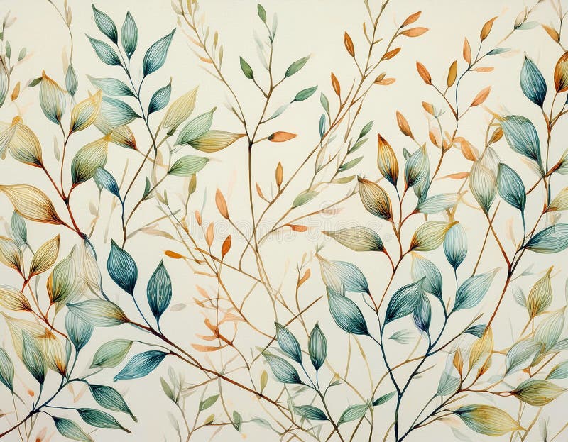 Minimalist Branches and Leaves Pattern Scattered Design on Neutral ...