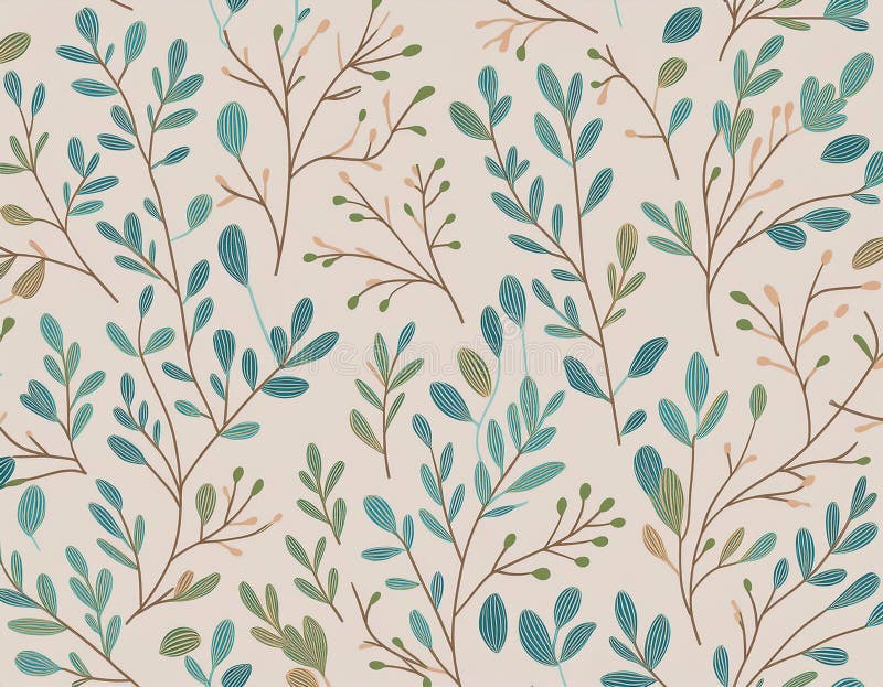 Minimalist Branches and Leaves Pattern Scattered Design on Neutral ...