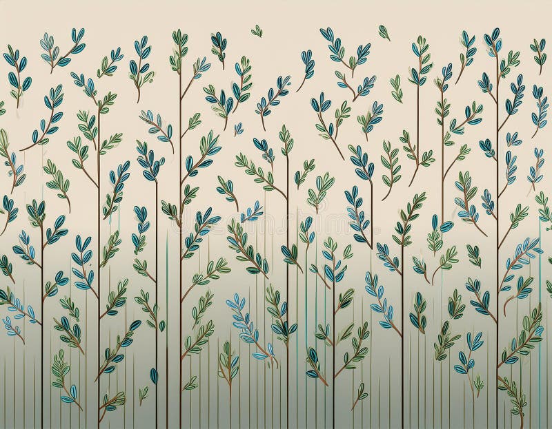 Minimalist Branches and Leaves Pattern Scattered Design on Neutral ...