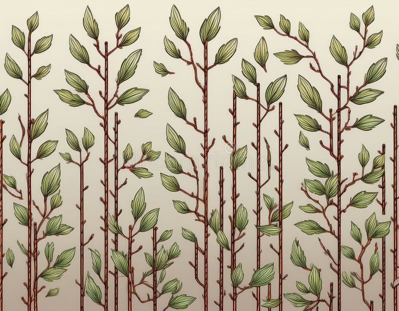 Minimalist Branches and Leaves Pattern Scattered Design on Neutral ...