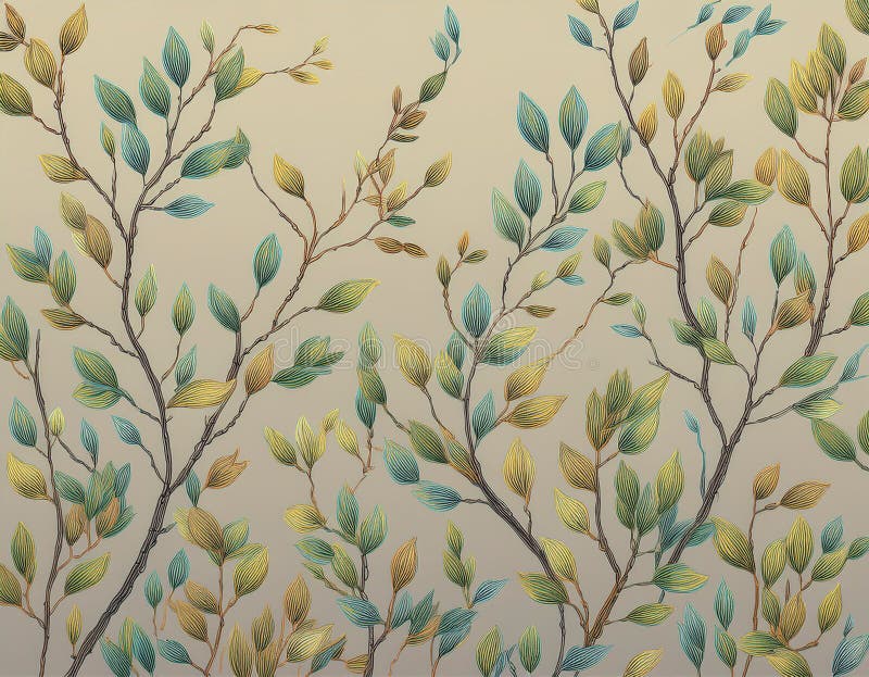 Minimalist Branches and Leaves Pattern Scattered Design on Neutral ...