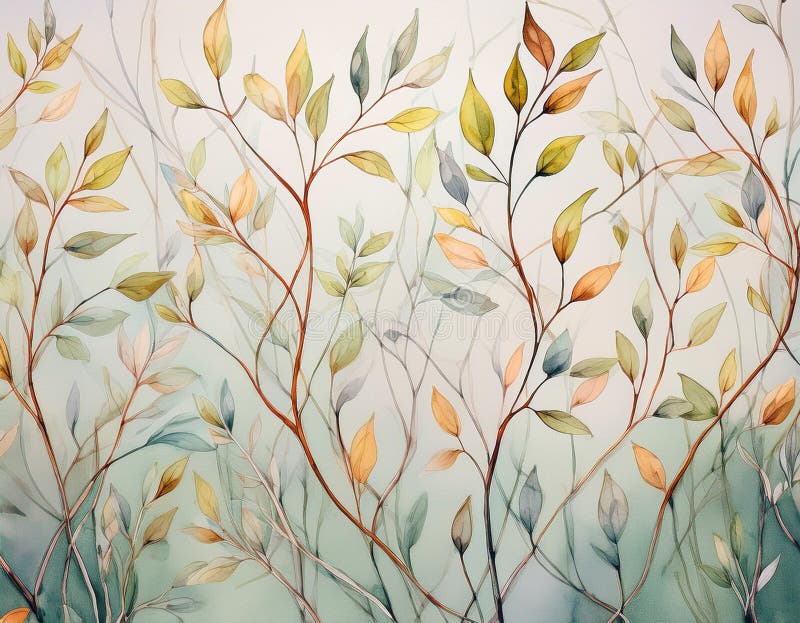 Minimalist Branches and Leaves Pattern Scattered Design on Neutral ...