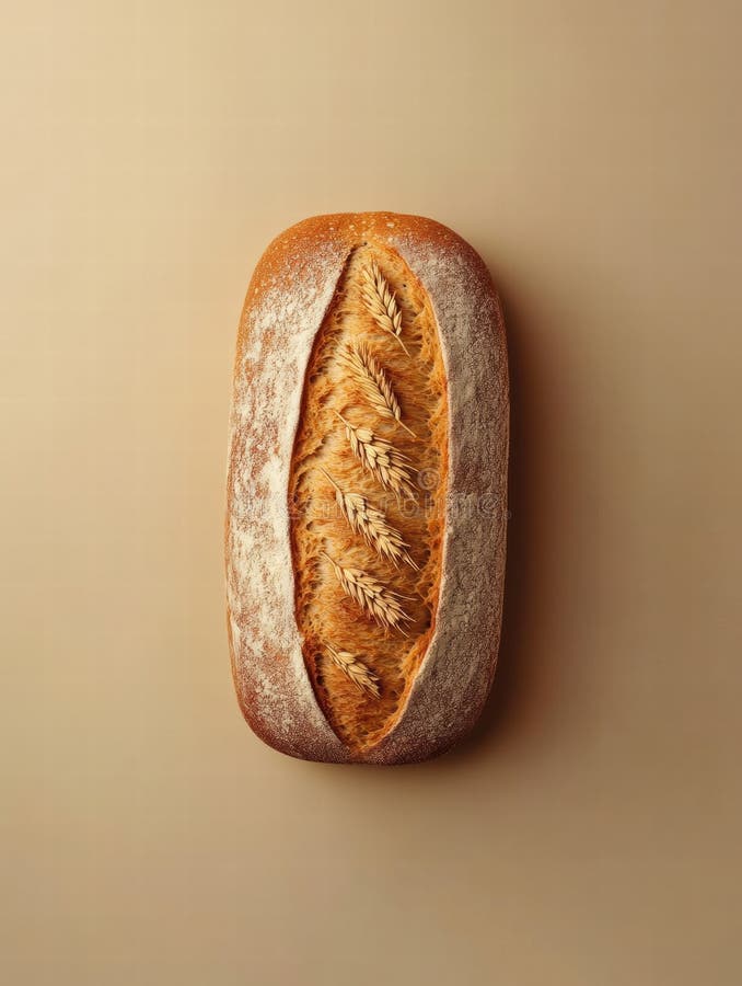 Minimalist Bread Loaf with Wheat Grains on a Neutral Background ...