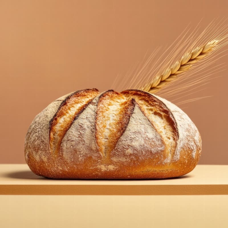 Minimalist Bread Loaf Showcase with Wheat Grains and Copy Space for ...