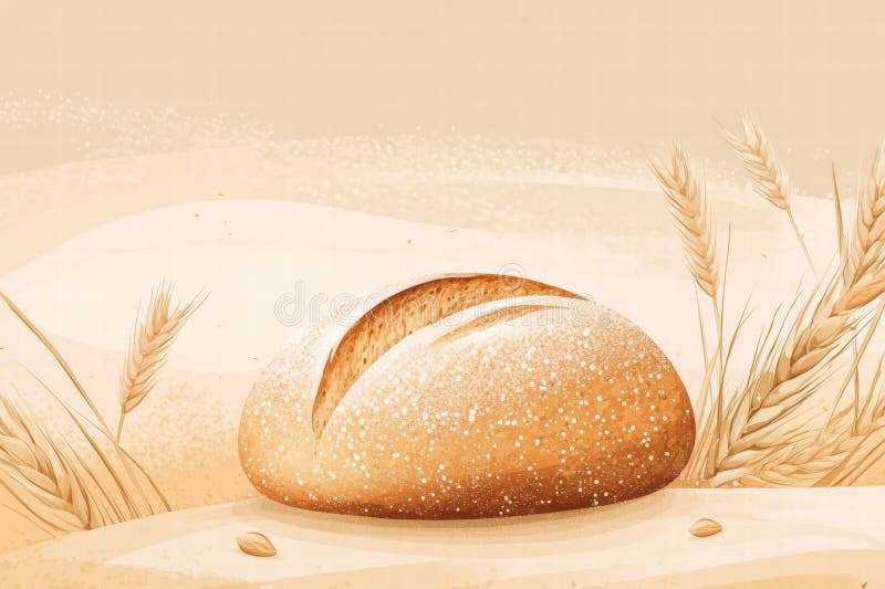 Minimalist Bread Loaf Resting on a Neutral Backdrop with Wheat Grains ...