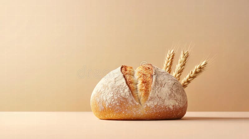 Minimalist Bread Loaf with Wheat Grains on a Clean Surface, Perfect for ...
