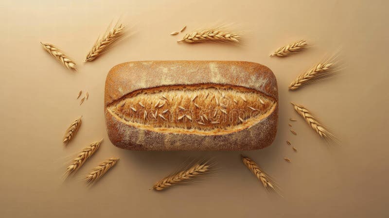 Minimalist Bread Loaf with Wheat Grains Suitable for Mock Up and Design ...