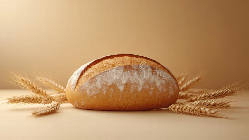 Minimalist Bread Loaf Surrounded by Wheat Grains with Space for Text in ...