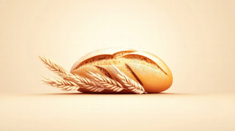 Minimalist Bread Loaf with Wheat Grains Resting on a Neutral Background ...