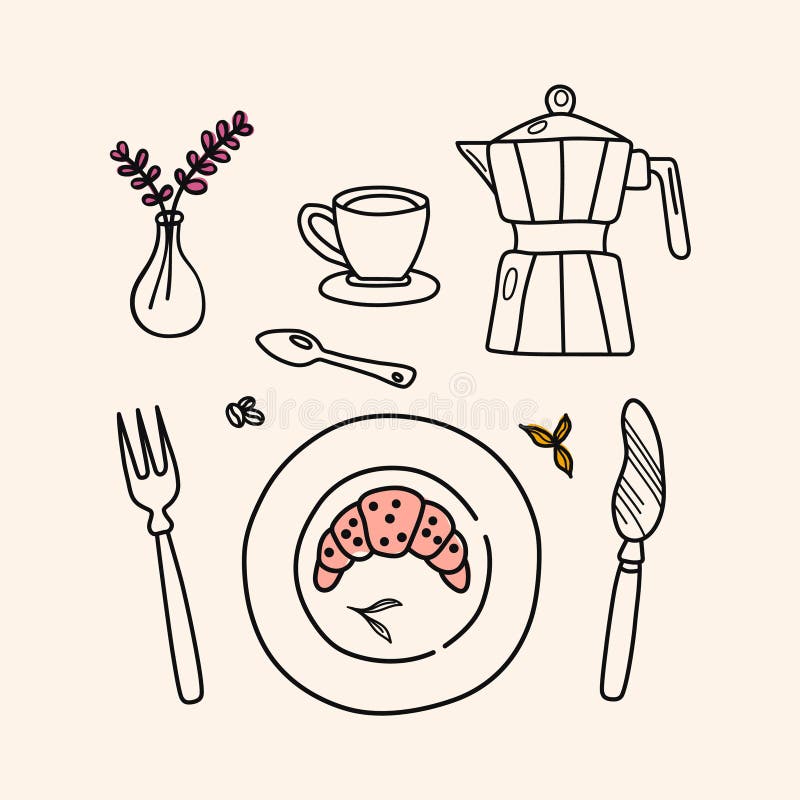 Minimalist Breakfast Line Art Vector Drawing Stock Illustration ...