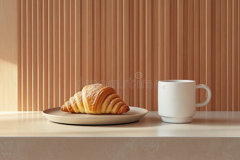 Minimalist Breakfast Scene with Croissant and Coffee on Modern Table ...