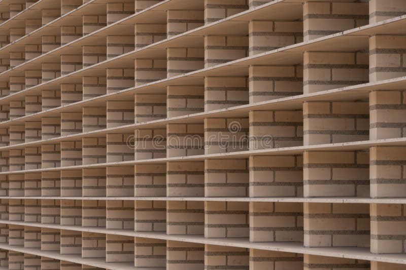 Minimalist Brick Wall with Repeating Shelves in Perspective. Geometric ...
