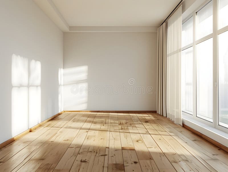 Minimalist and Bright Empty Room with Wooden Flooring and Natural ...