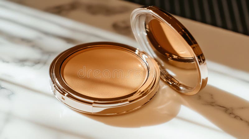 Minimalist Bronzer Compact Mockup on a Marble Surface with Soft Natural ...