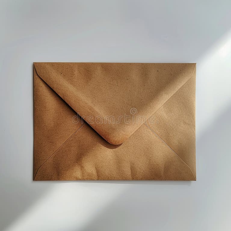 Minimalist Brown Envelope on White Table with Subtle Shadow for Elegant ...