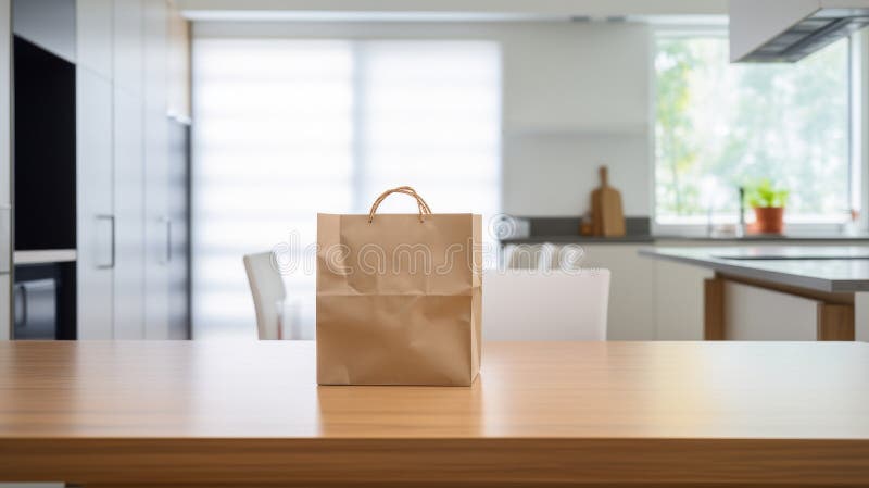Minimalist Brown Paper Bag on Modern Kitchen Table in a Bright Interior ...