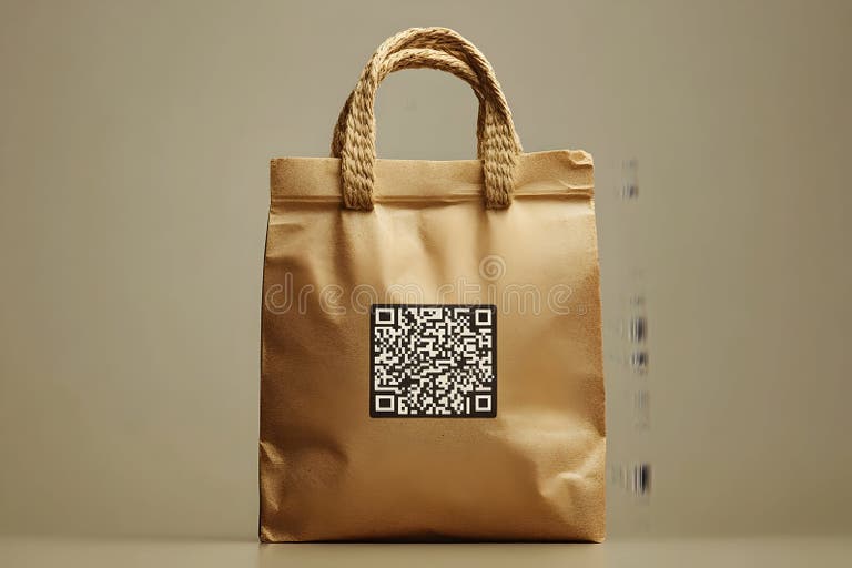 Minimalist Brown Paper Bag with QR Code for Smart Commerce Integration ...
