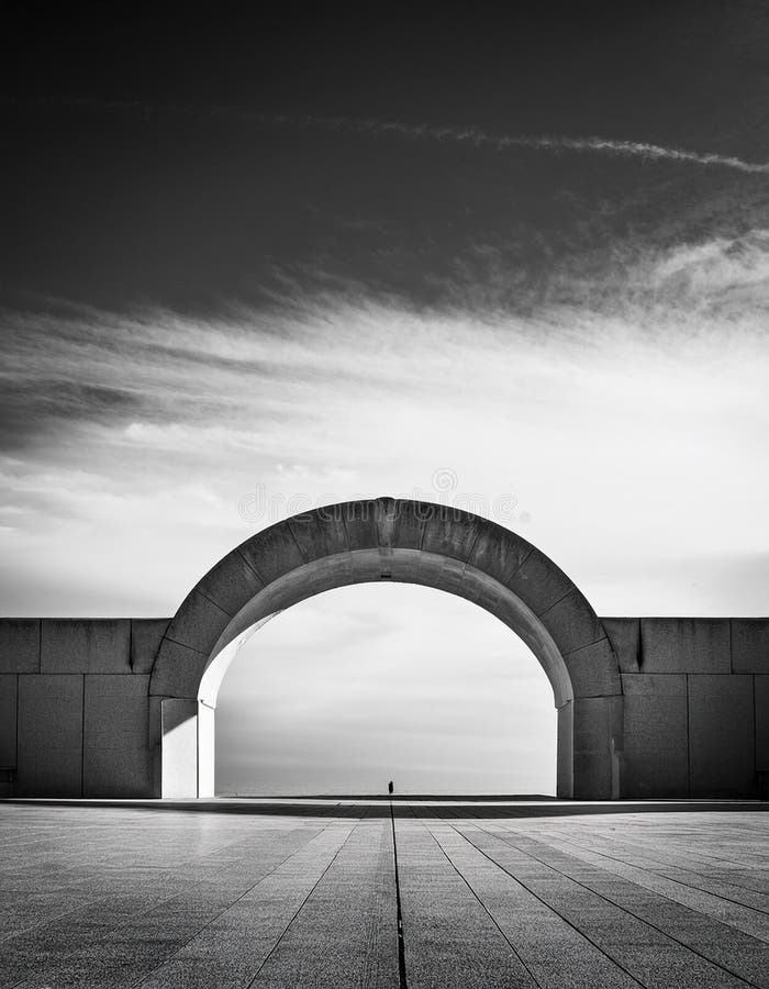 Minimalist Brutalist Arch in Dramatic Monochrome Stock Image - Image of ...