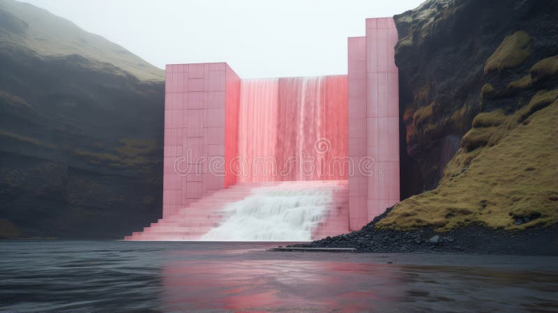 Minimalist Brutalist Architecture Forms in Skogafoss with Soft Colored ...