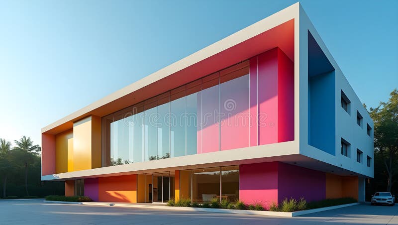 Minimalist Building FaÃ§ade with Oversized Windows and Vibrant Contrast ...