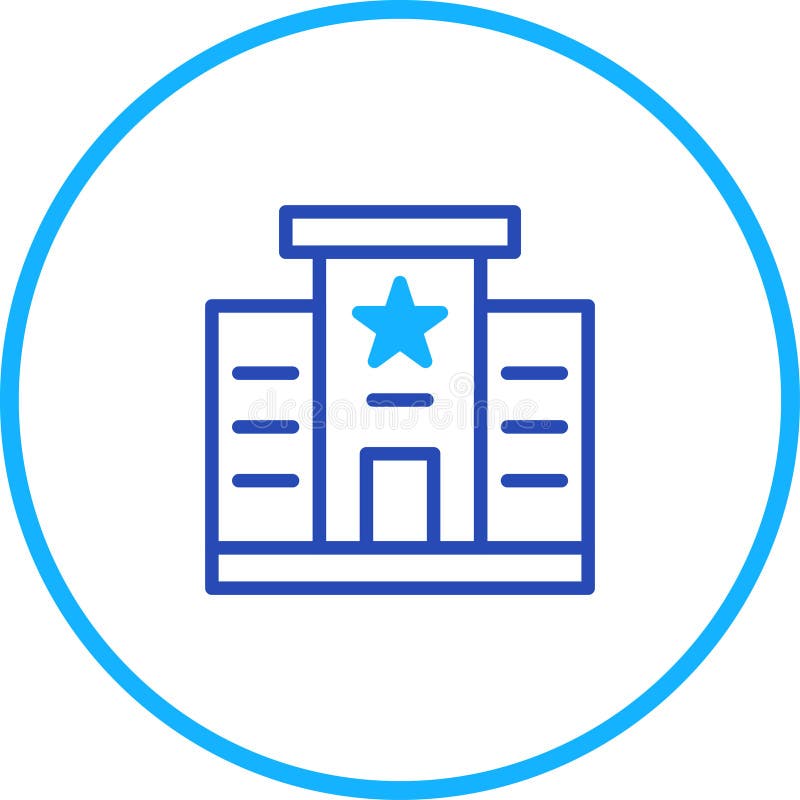 Minimalist Building Icon with Star Emblem Inside a Blue Circular Frame ...