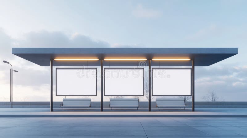 Minimalist Bus Station Mockup with Digital Billboards a Stock ...
