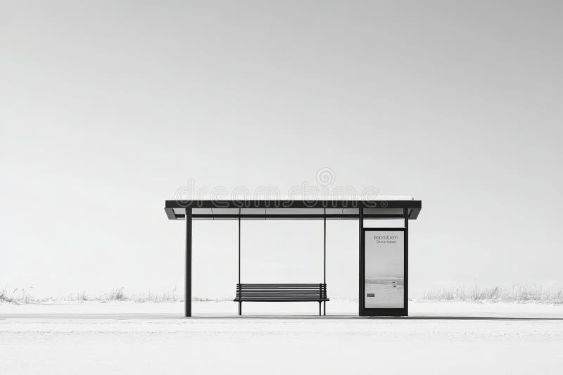 A Minimalist Bus Stop with a Single Bench and a Clean Advertisement ...