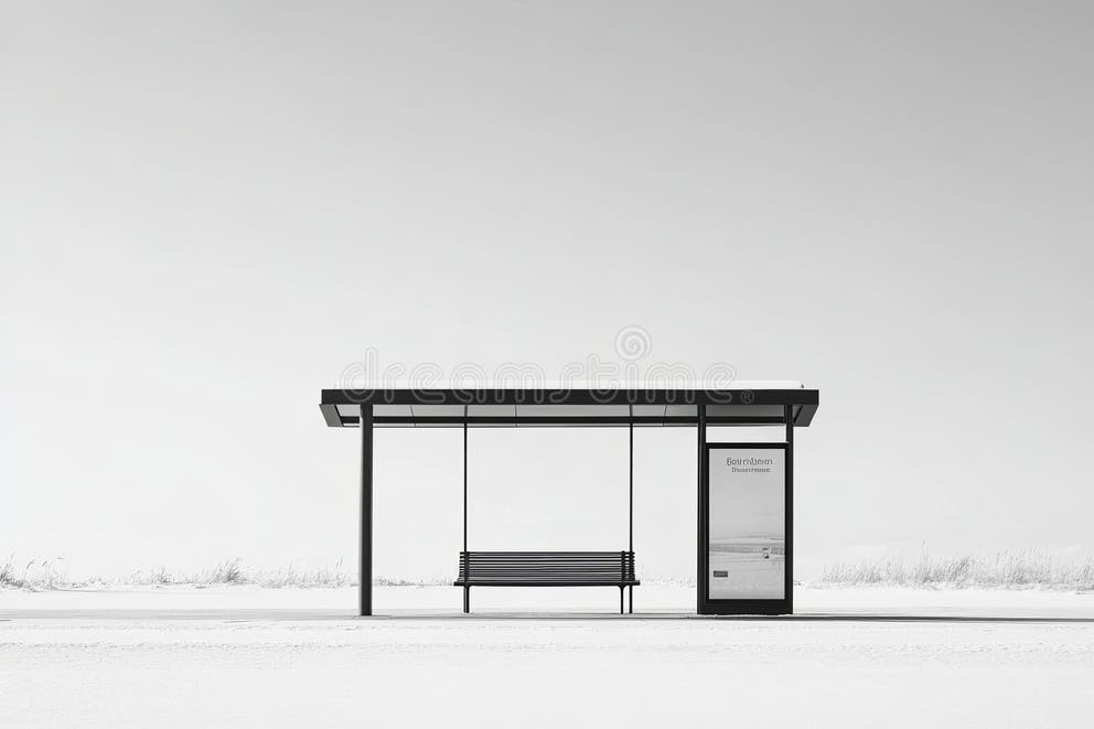 A Minimalist Bus Stop with a Single Bench and a Clean Advertisement ...
