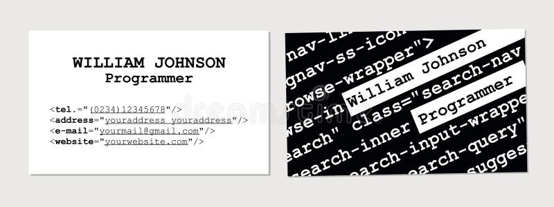Minimalist Business Card Template For Programmer Coder It Geek