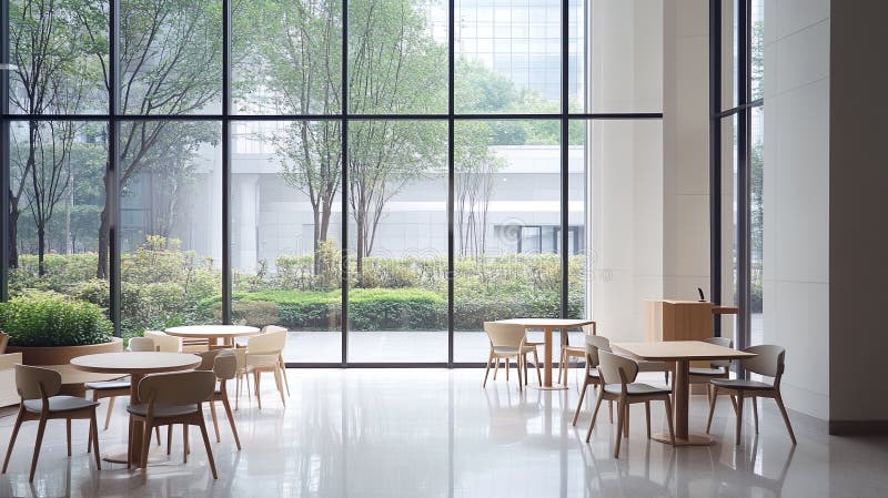 Minimalist Cafe with Large Windows, Clean Lines, and Neutral Colors ...