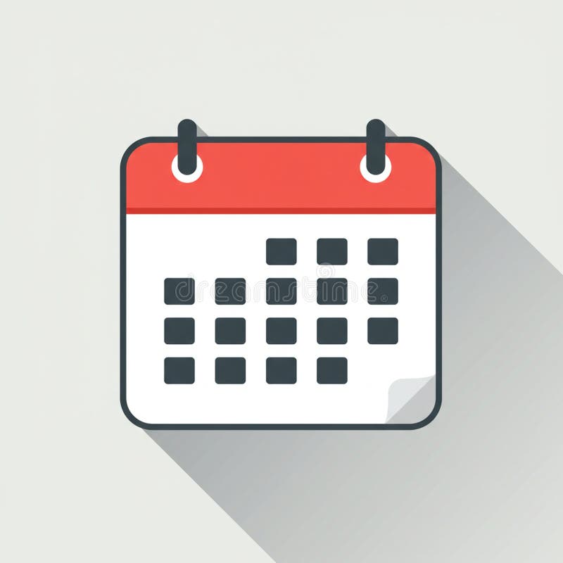 A Minimalist Calendar Icon Features a Red Header and a Grid of Black ...