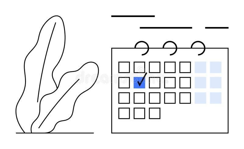 Minimalist Calendar with Marked Date and Leaf Drawing Stock Vector ...