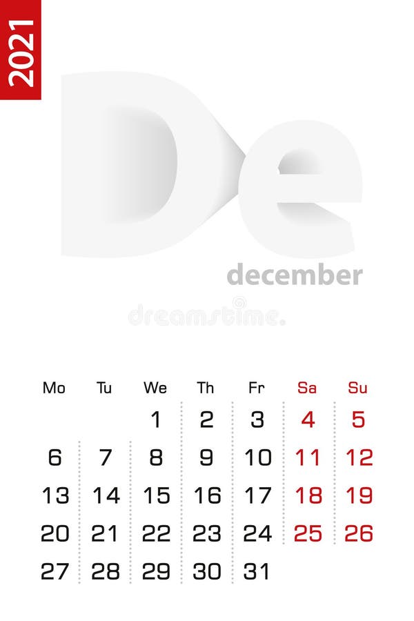 Minimalist Calendar Template for December 2021, Vector Calendar in ...