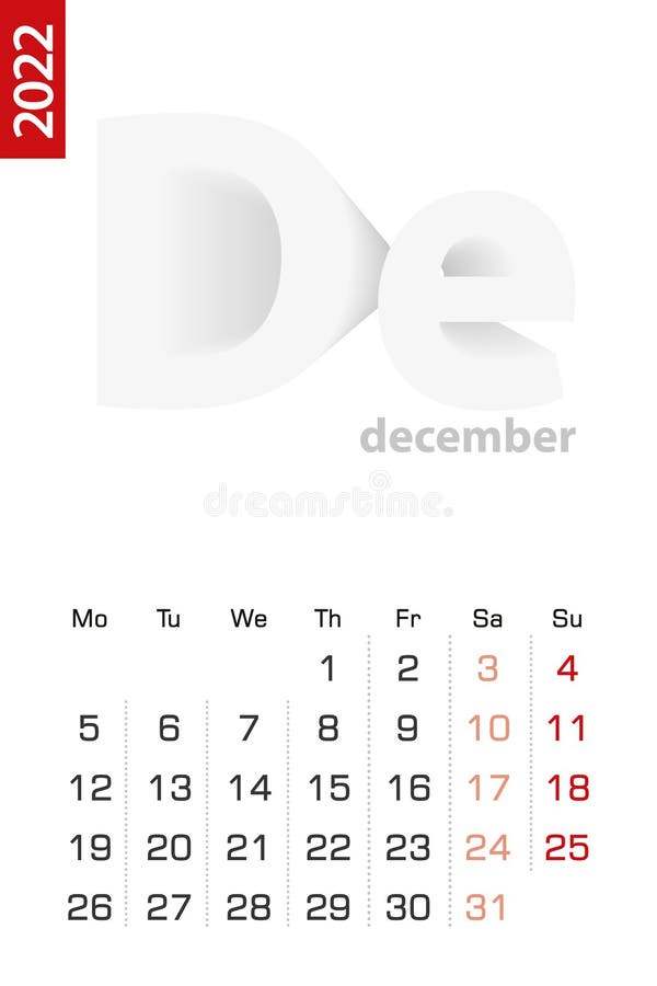 December 2022 Monthly Desk Pad Calendar Week Starts from Sunday, Size ...